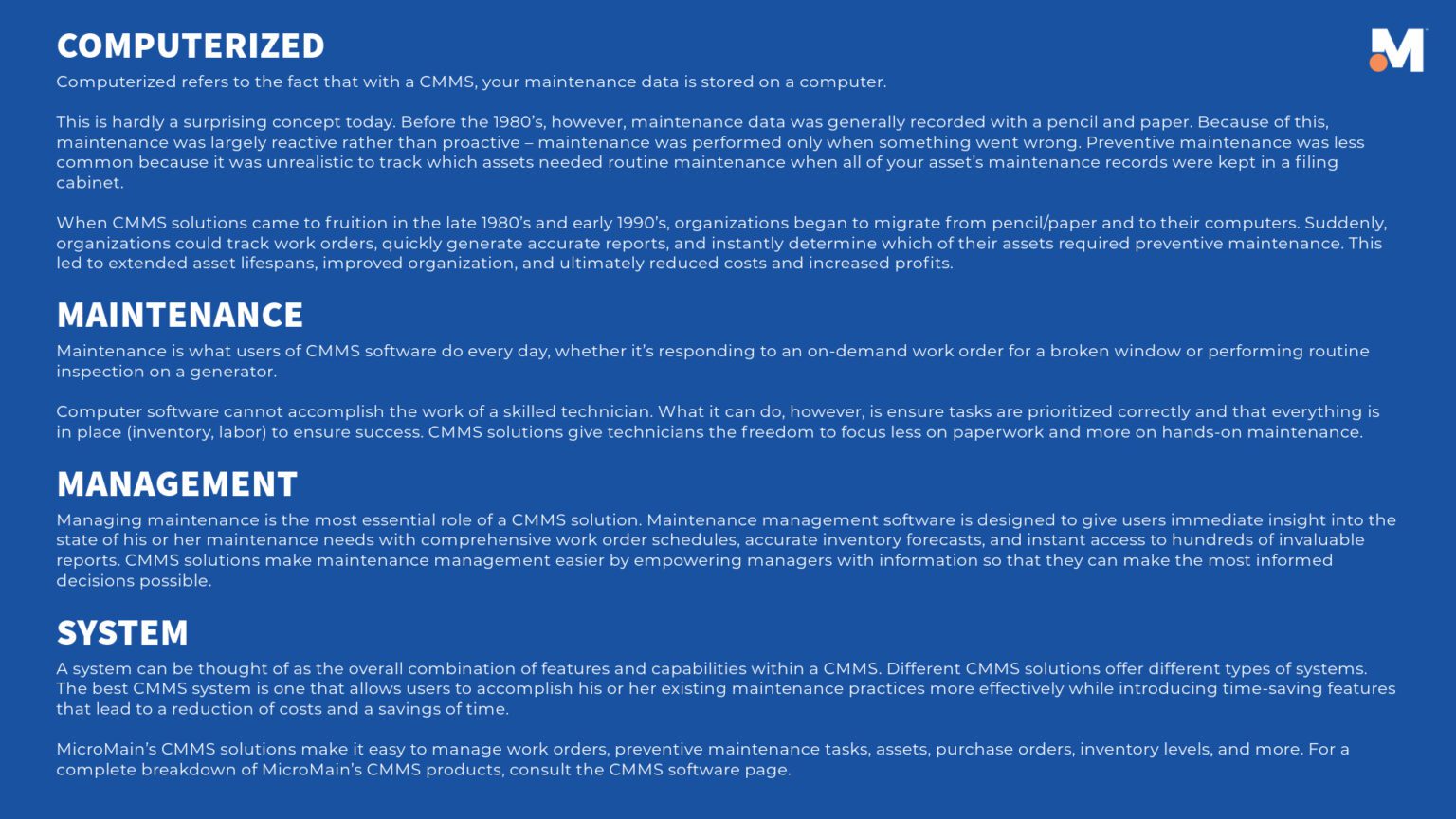 What is CMMS? Computerized Maintenance Management System